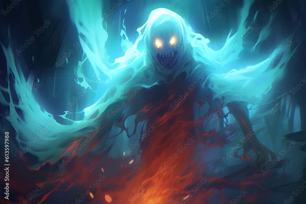 scary sinister ghost, on a creepy background, halloween. ai generative ...