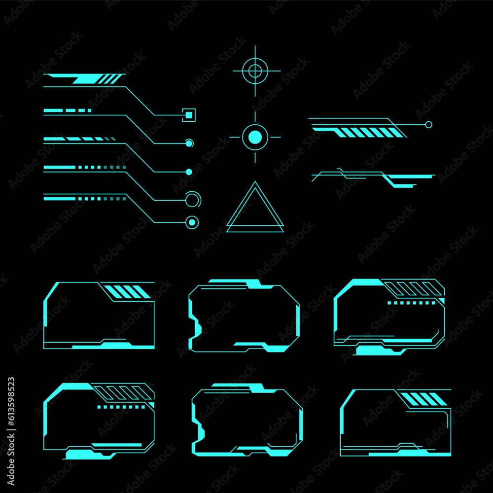 Futuristic frame. Cyberpunk HUD square screen, info, title and radar ...