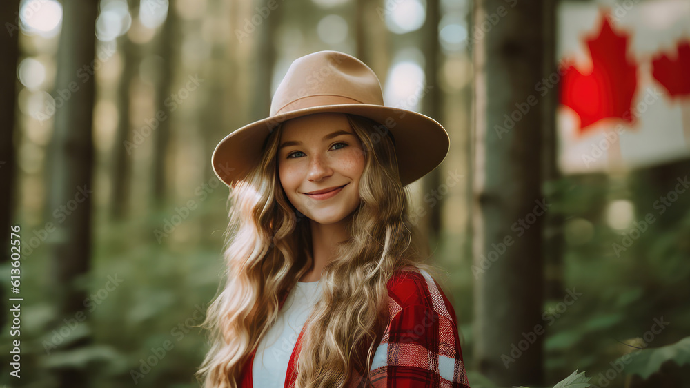 Canada day cute girl wearing hat celebration AI generated image Stock ...