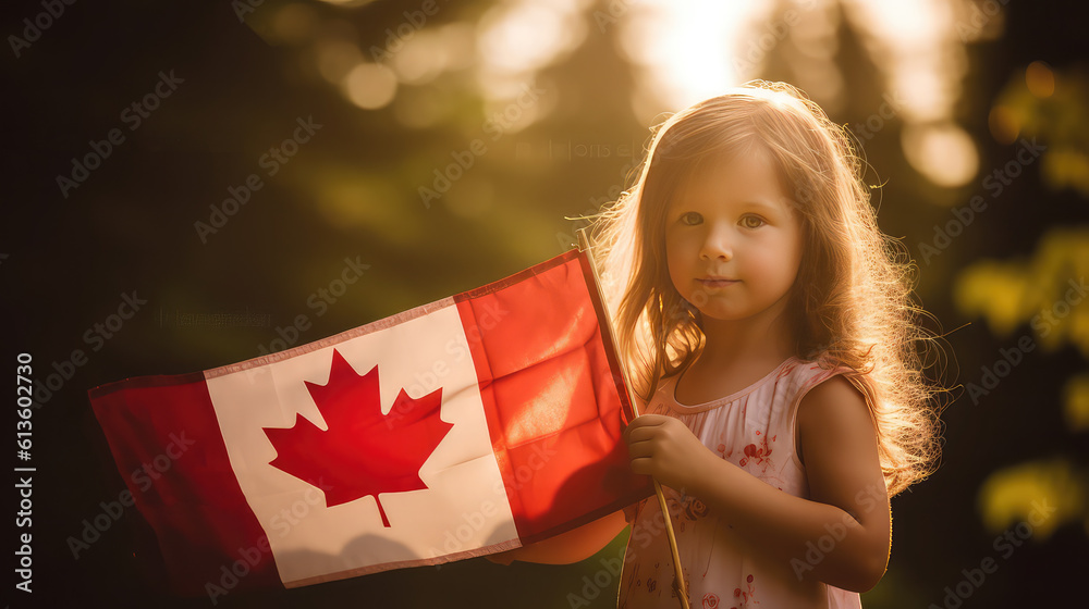 Canada day cute girl with canadian flag celebration AI generated image ...