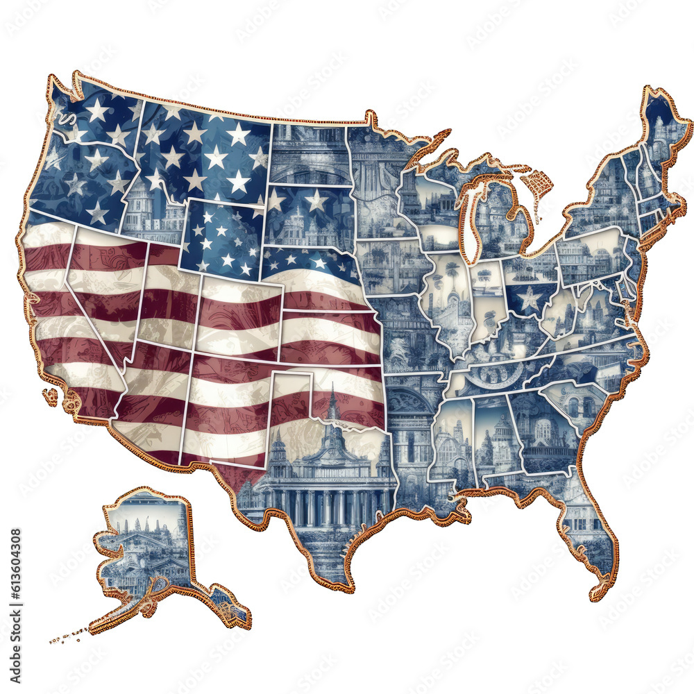 a map of the United States of America with clear state boundaries and ...