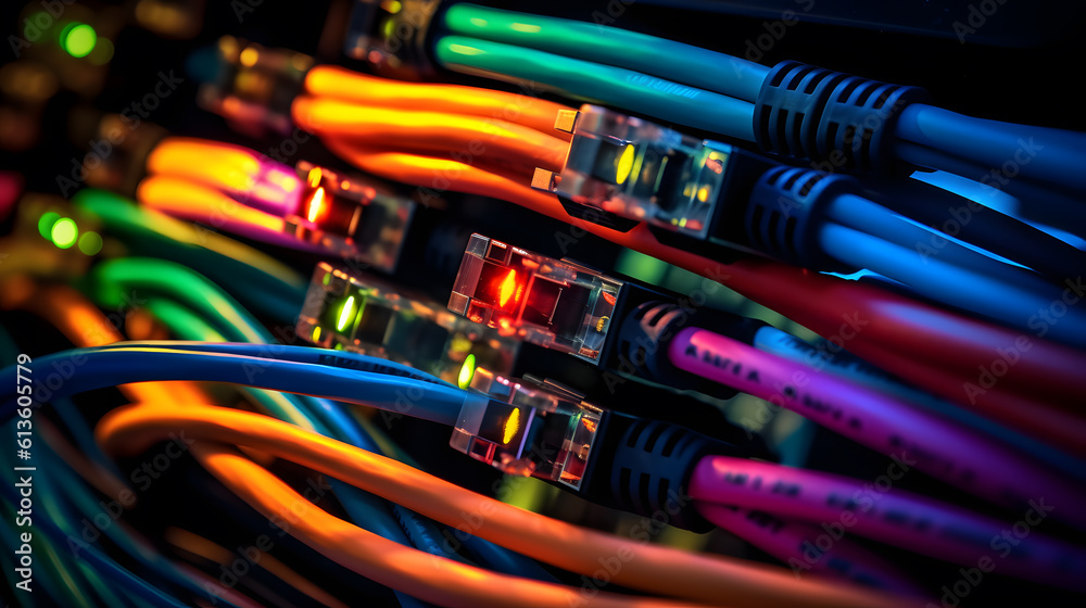 Colored telecommunication cables and wires.Created with Generative AI ...