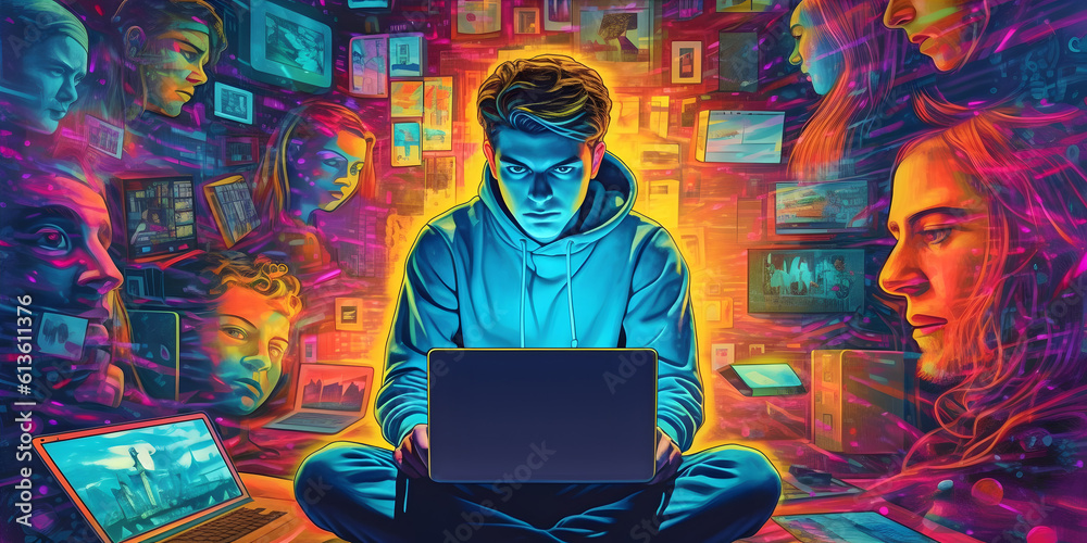 Cyberbullying, A teenager being harassed online, A dark and menacing ...