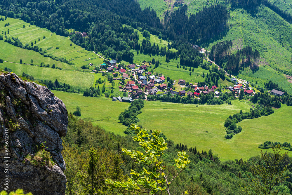Stefanova village from Boboty hill in Mala Fatra mountains in Slovakia ...
