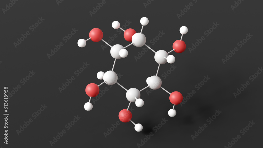 inositol molecule, molecular structure, carbocyclic sugar, ball and ...