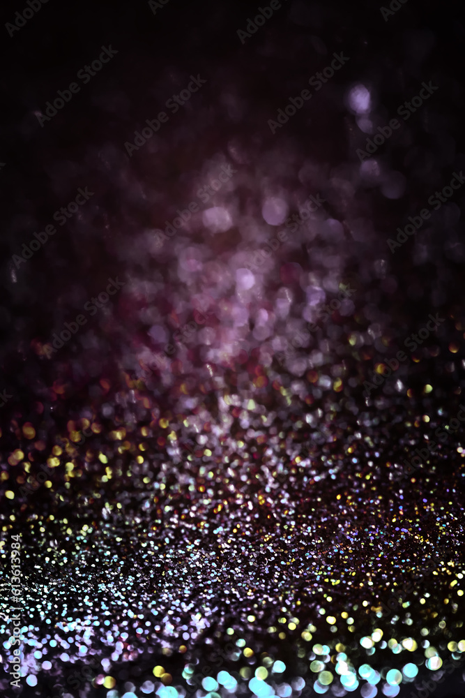 Blurred multicolor black background with glitter. Abstract space ...