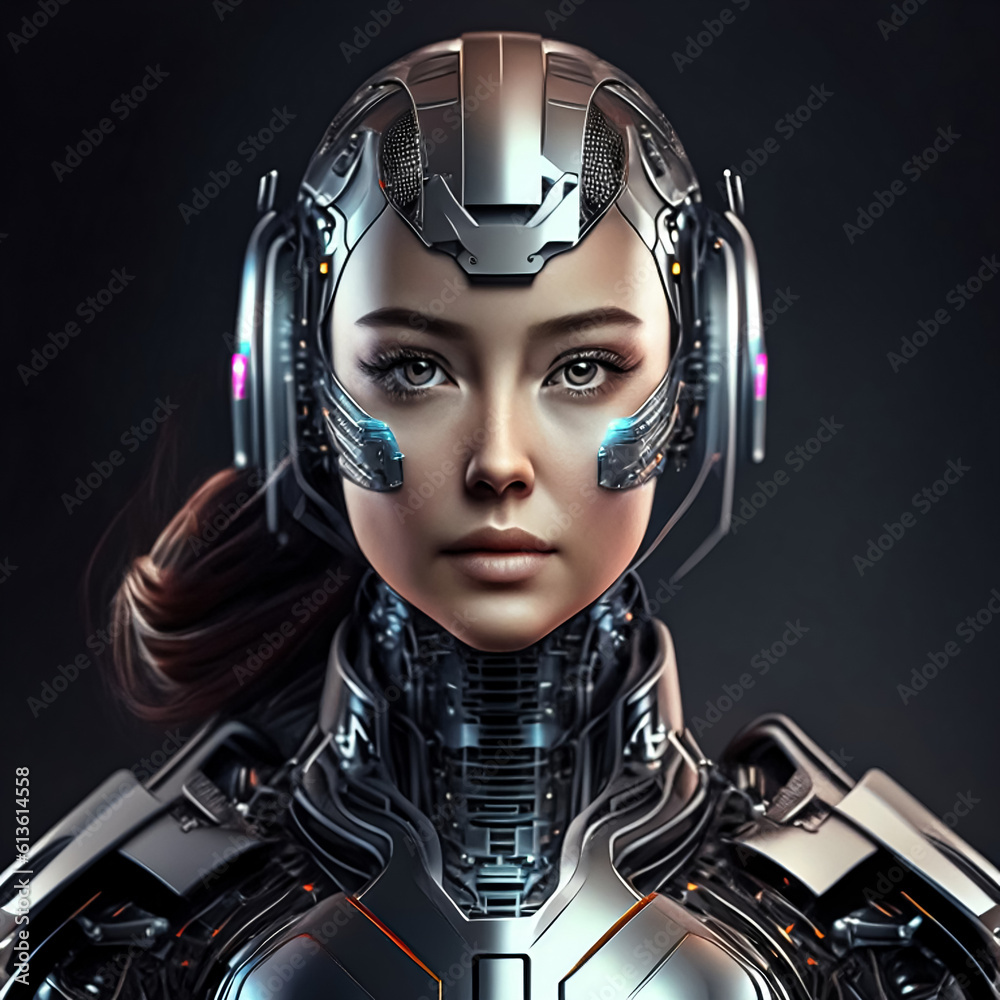 AI woman robot face. Generative AI, non-existent person Stock ...