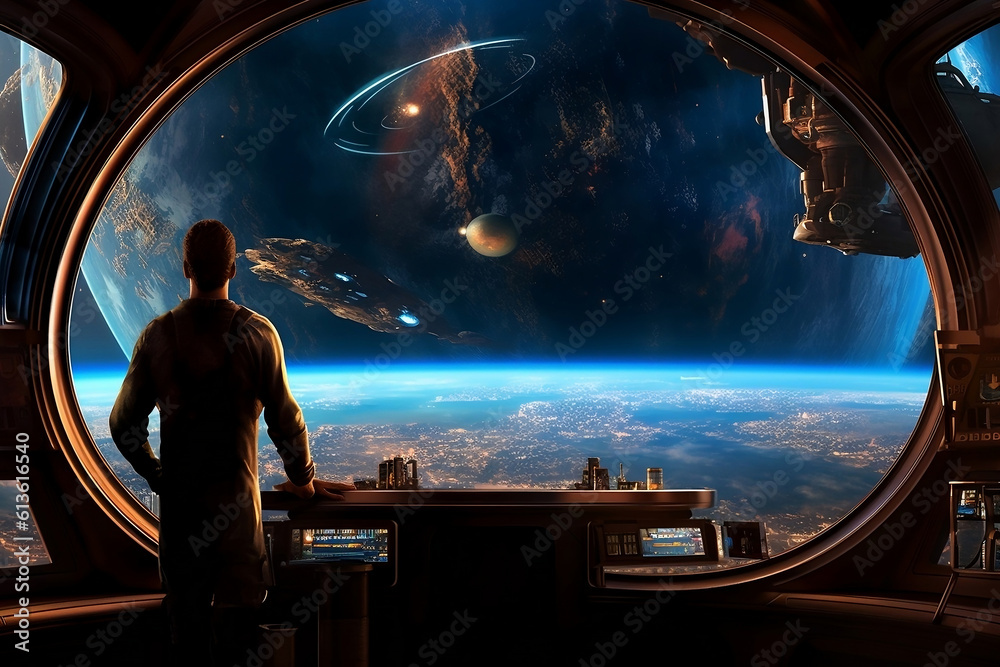 Aliens, eerily similar to humans, observe Earth from vast windows of an ...