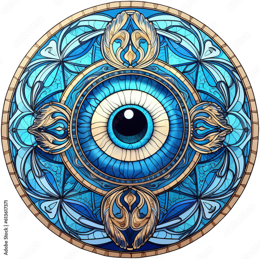 Round stained-glass illustration of the evil eye (Turkish eye symbol ...