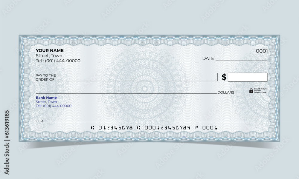 Blank check, bank cheque design, Elegant Vector guilloche design for a ...
