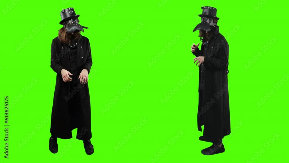 Masked Man Creepy Costume Psycho Full Body Shots Green Screen. Full ...