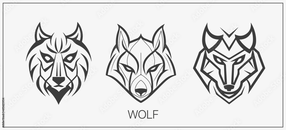 Abstract luxury wolf head vector monogram logo design template. Wolf ...