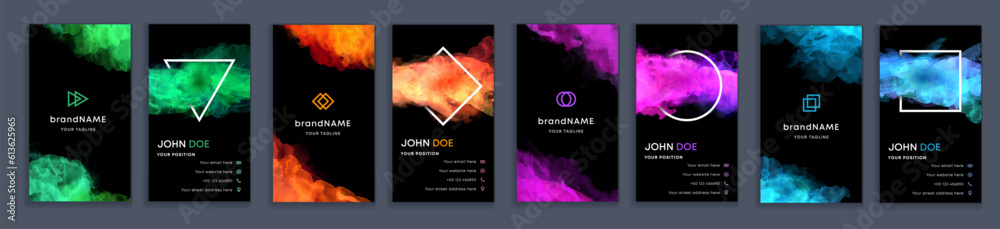 Big set of bright vertical colorful business card template with vector ...