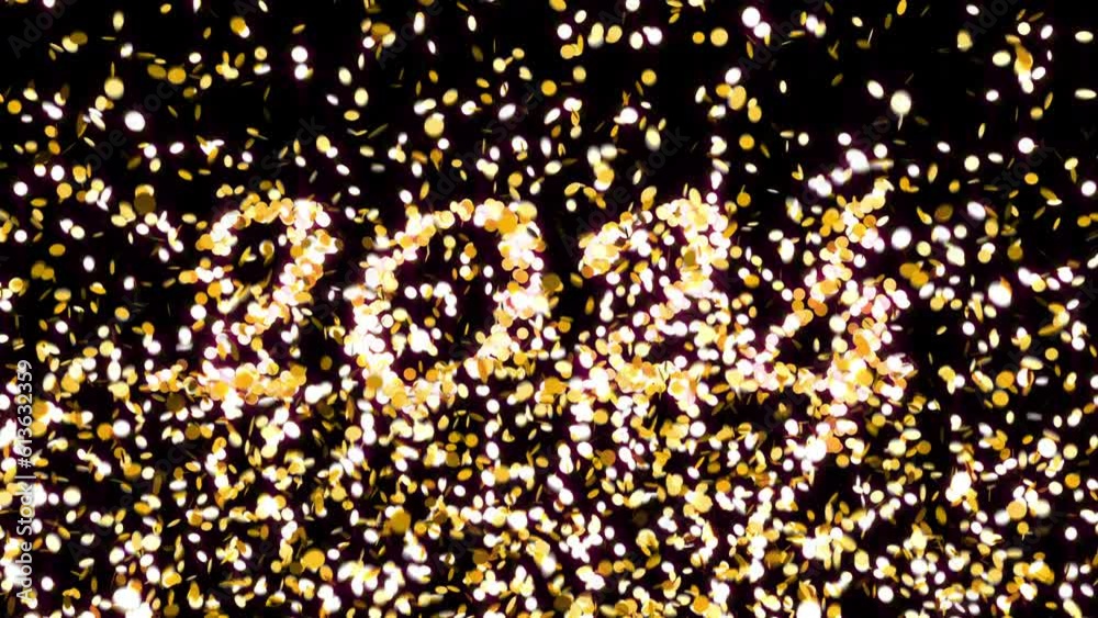 Inflatable numbers 2023 explode and the text 2024 appears from the ...