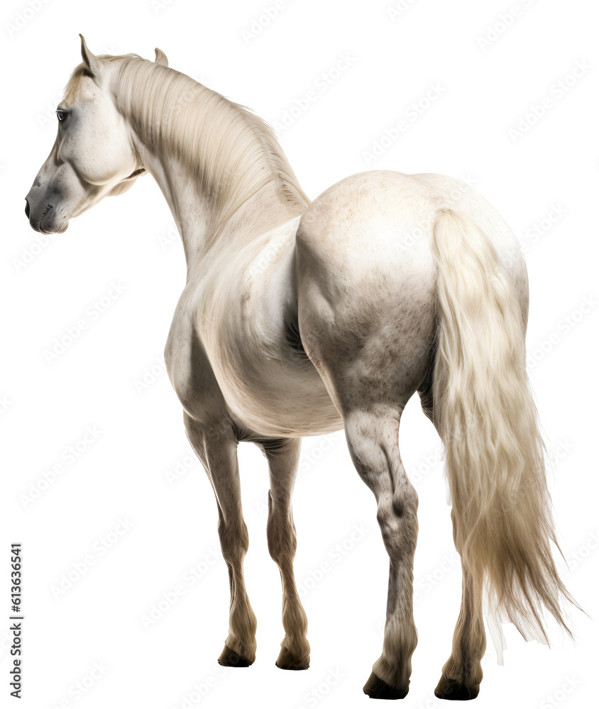 White horse, back side isolated on the transparent background PNG. AI ...