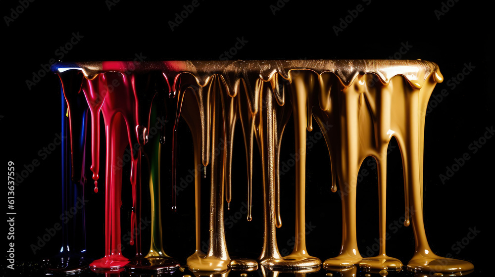 Dripping chromatic gold paint, fashion background. generative ai. Stock ...