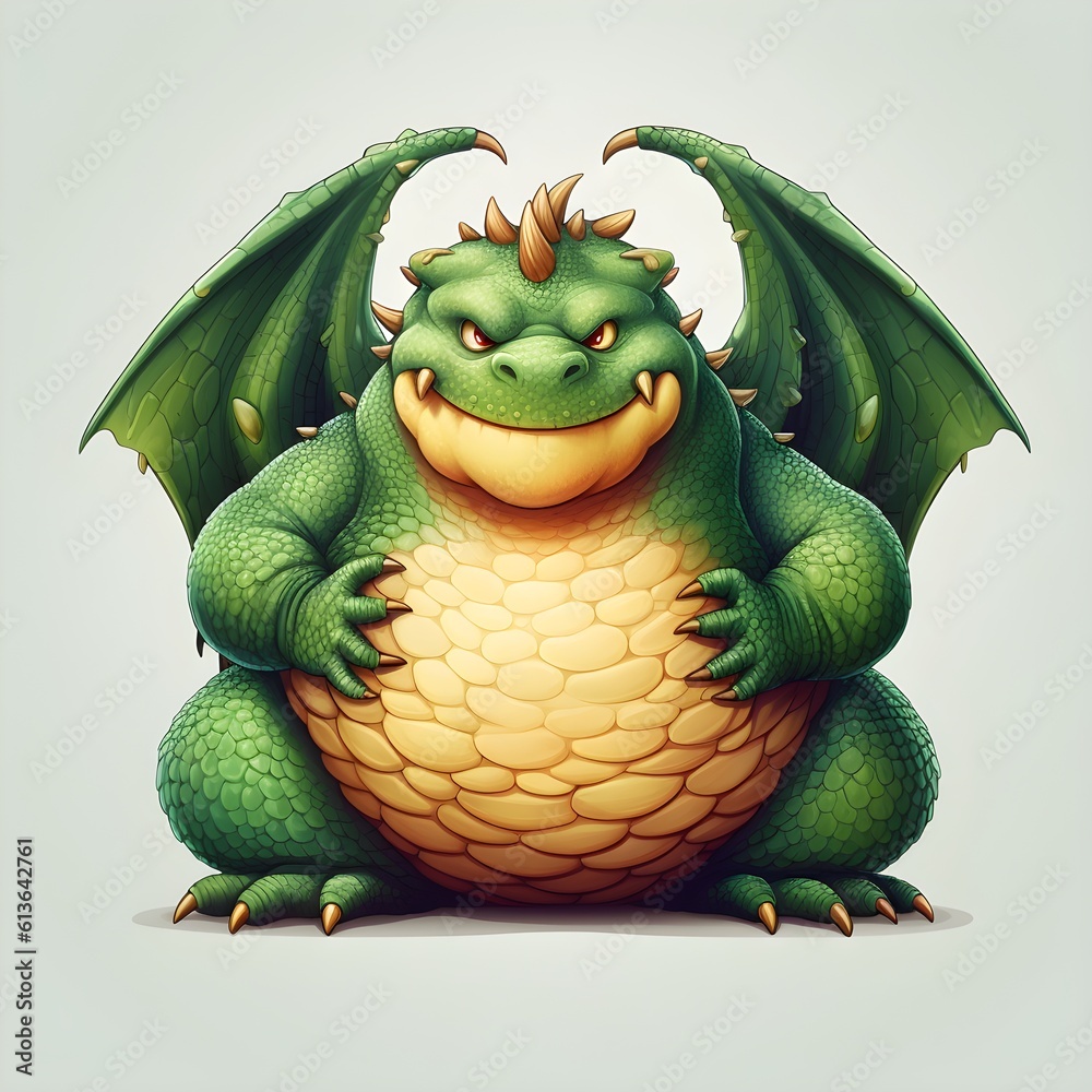 Vector illustration of a fat green dragon with sinister smile. Dragon ...
