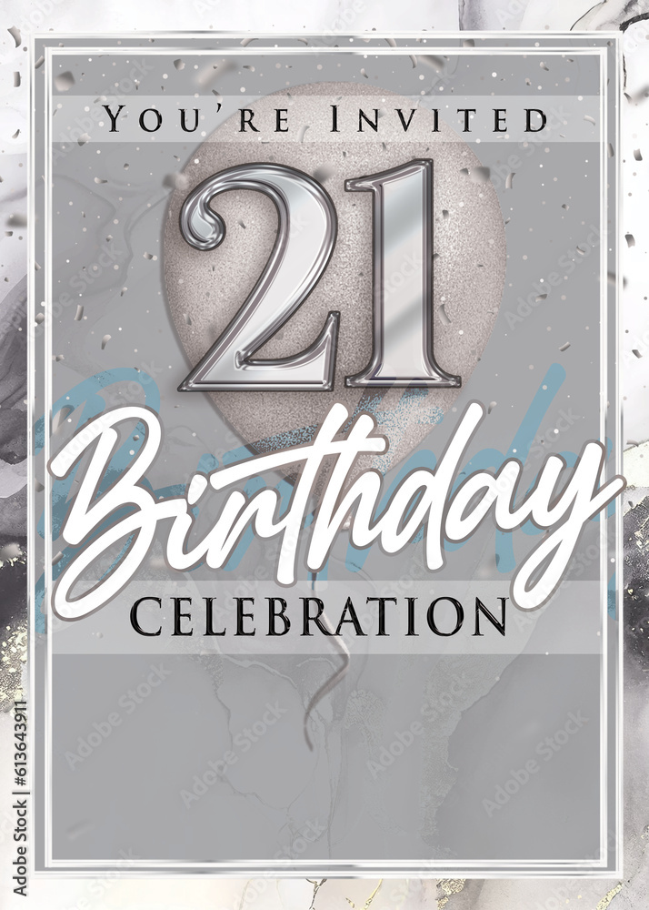 21st Birthday Party Invitation Template Silver Design Stock ...