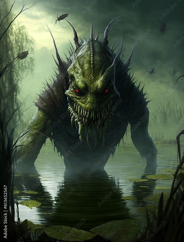 A nightmarish green creature from the swamp Stock Illustration | Adobe ...