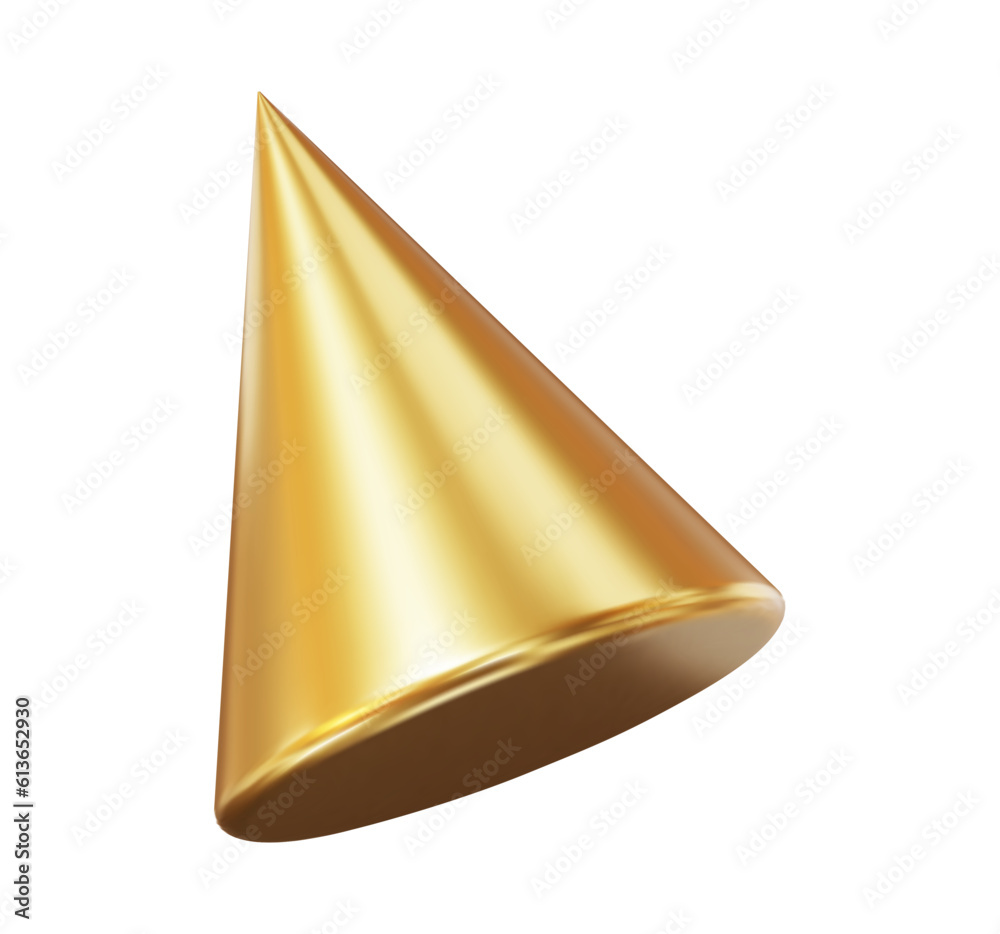 3d gold geometry shape cone. Metal simple figure for your design on ...