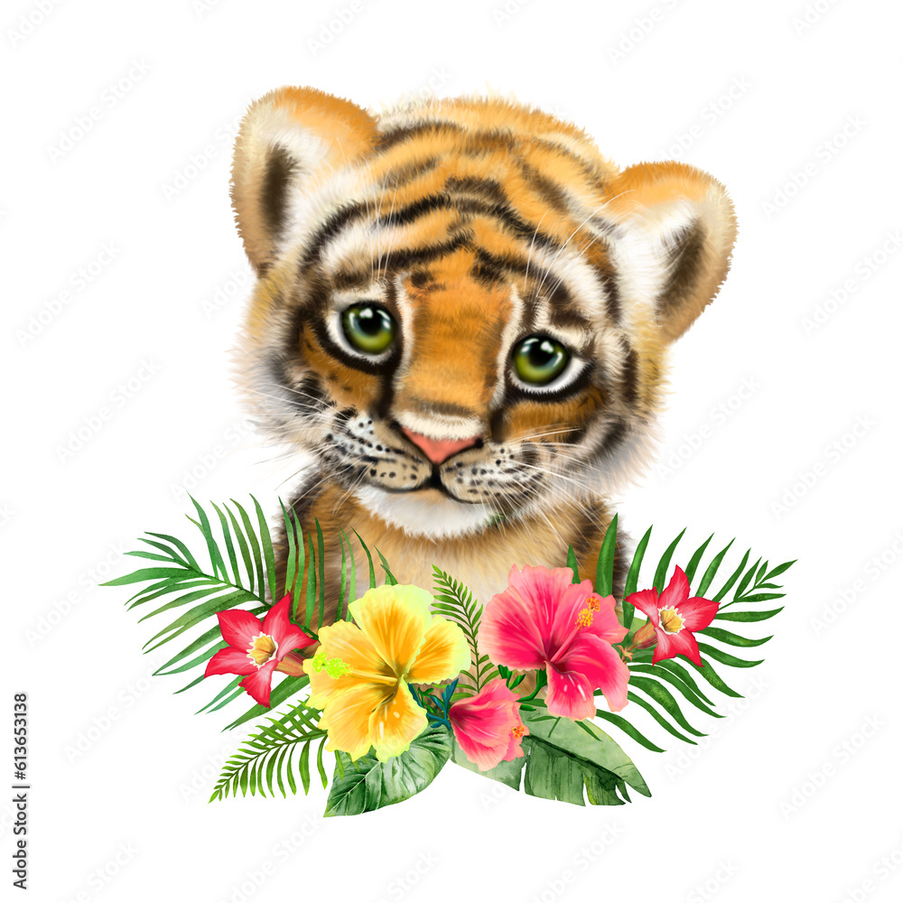 Little tiger cub watercolor illustration, tiger cub head, realistic ...