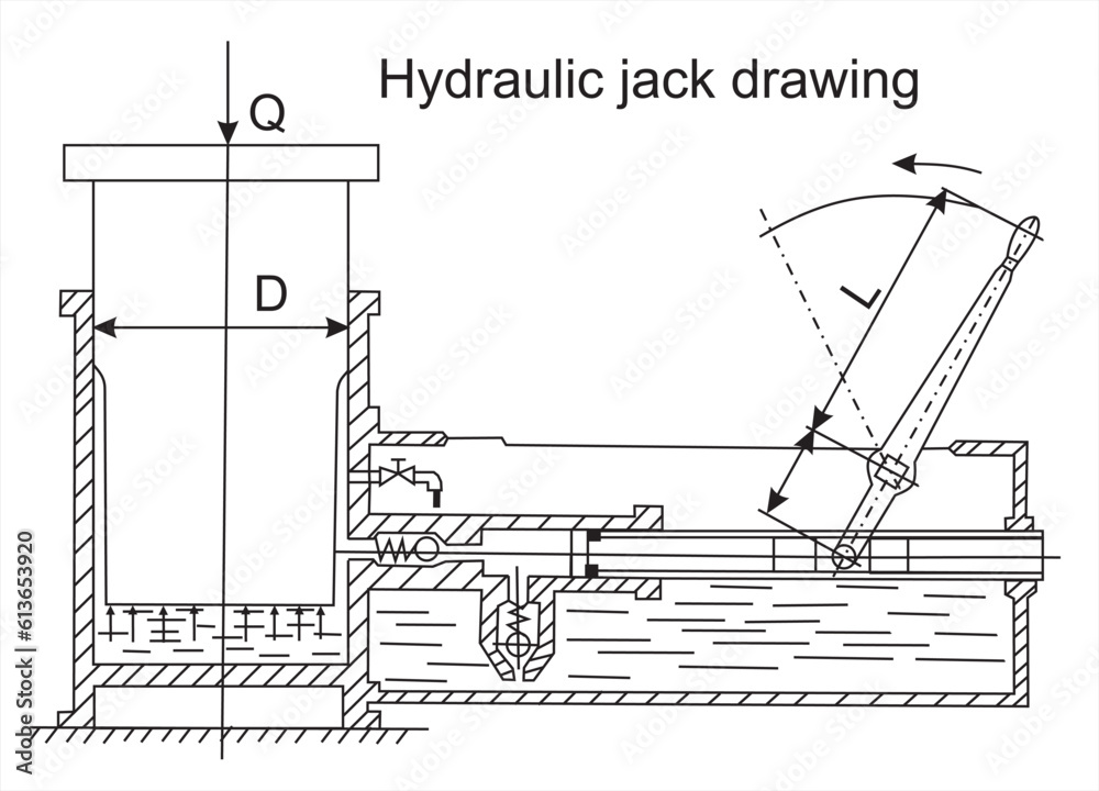 Vector drawing of a steel mechanical device (hydraulic jack ...