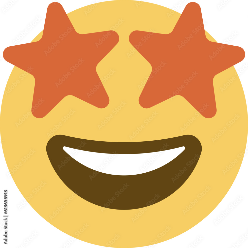 Vetor de Star-Struck face emoji vector icon. A yellow face with a broad ...