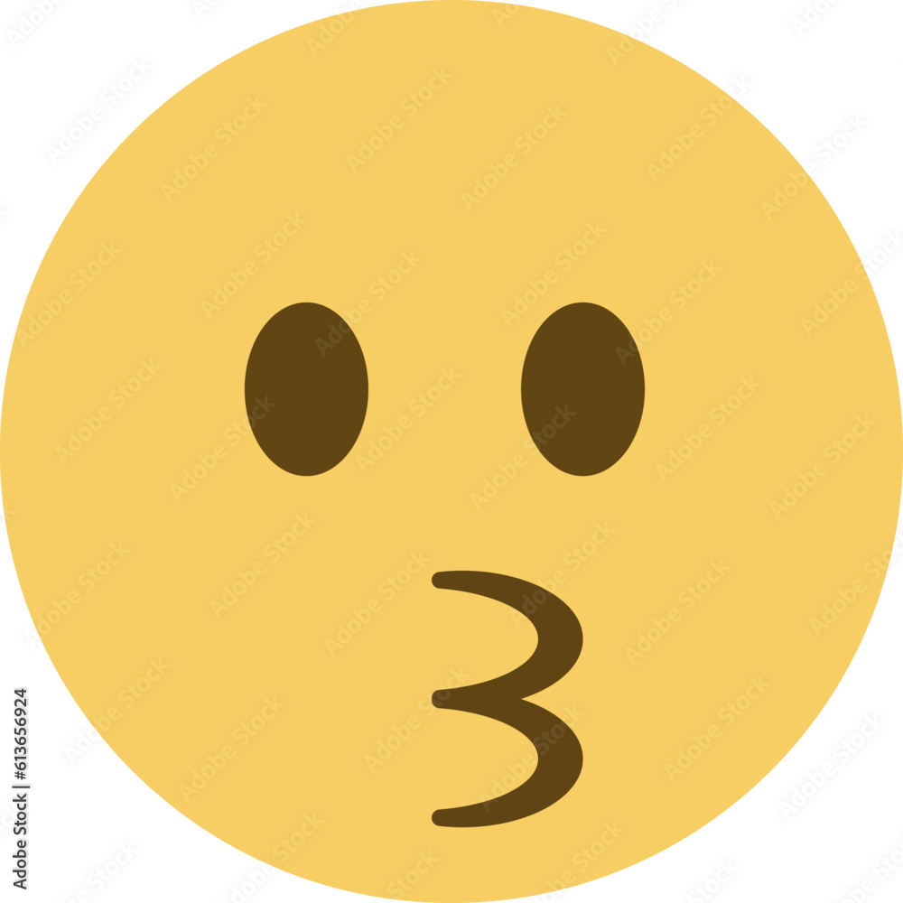 Kissing Face emoji icon. A yellow face with simple, open eyes and ...