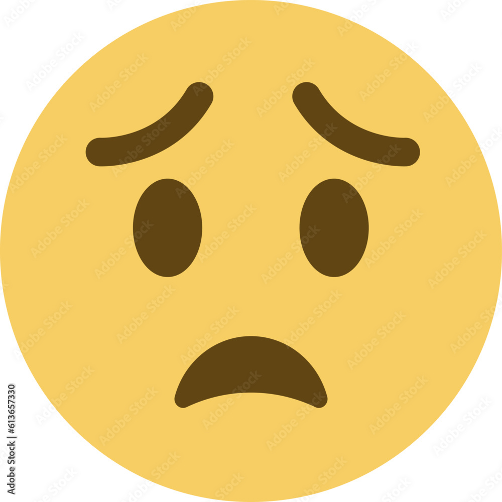 Worried Face emoji vector icon. A yellow face with open eyes, raised or ...