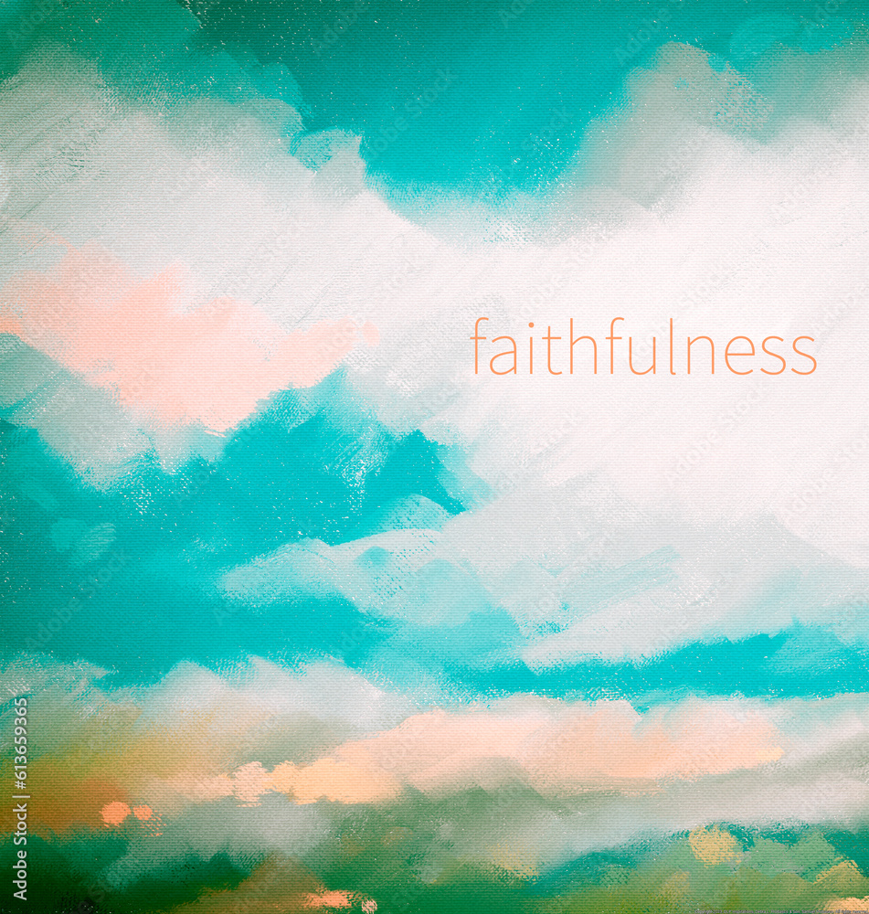 Impressionistic Soft Cloudscape w/ faithfulness in teal & pink Digital ...