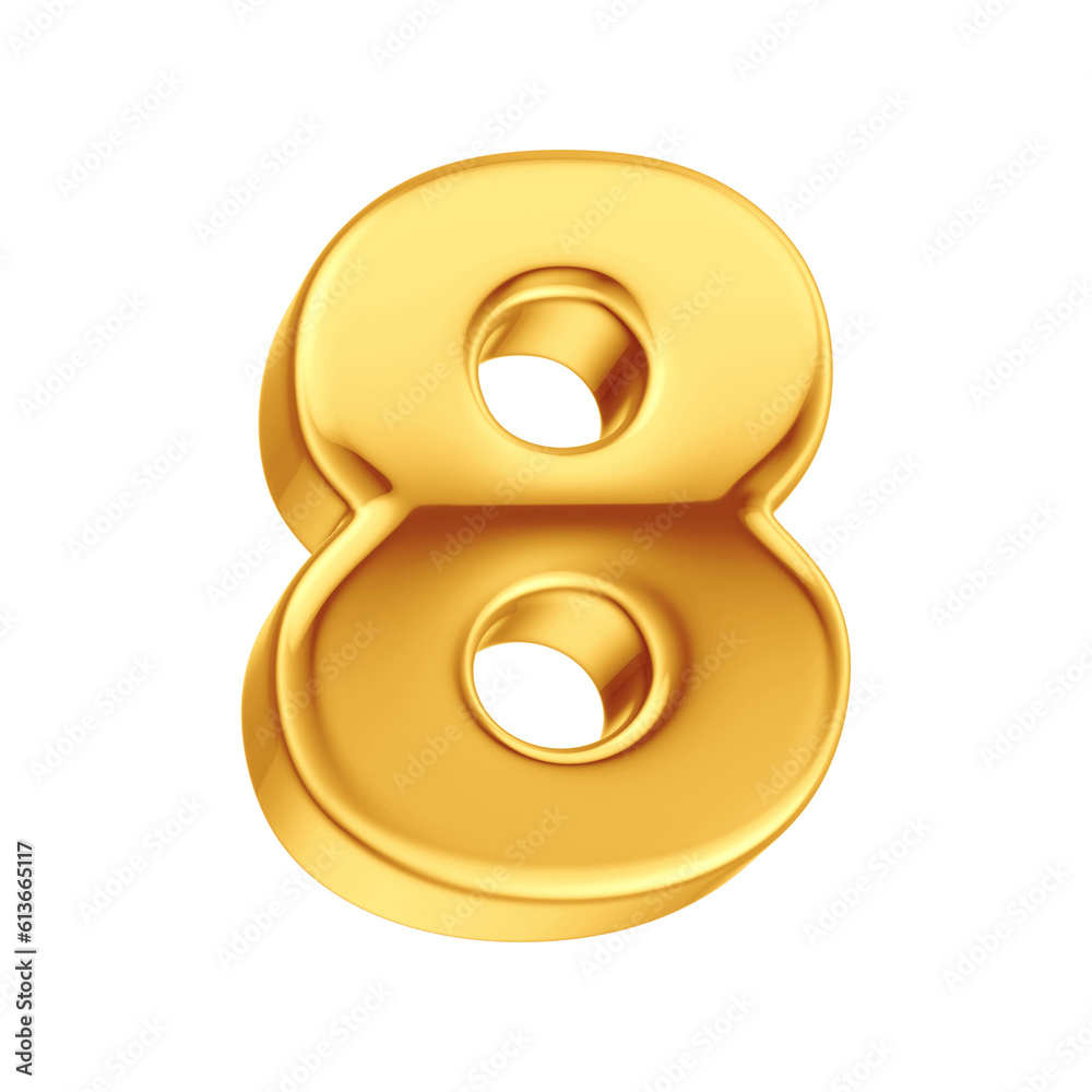 Metallic gold numbers alphabet in PSD - 3d eight number Stock ...