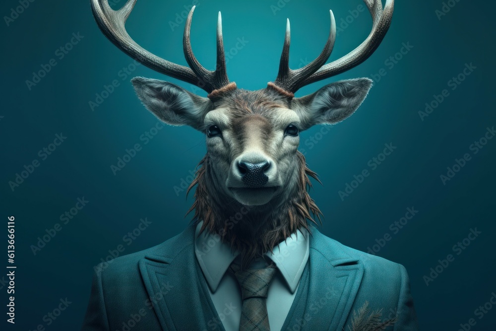 Anthropomorphic elk dressed in a suit like a businessman. business ...