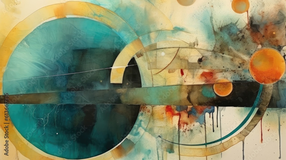 a Horizontal Abstract Geometric Art in tertiary and saturated colors ...