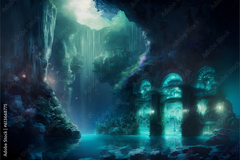 ultra modern alien split-level city carved out of a giant ancient ...