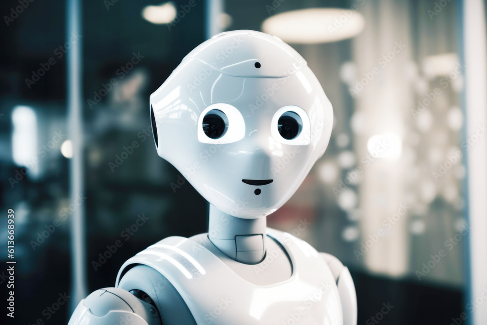 AI robot helper servant with friendly face in home. Generative AI ...