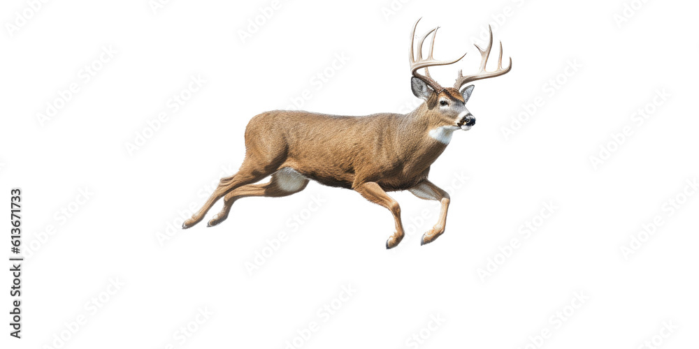 a Whitetail deer Buck, running and jumping, elusive animal, Wildlife ...