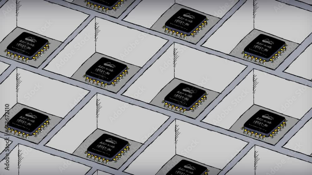 Office cubicles with chip processors. Artificial intelligence replace ...