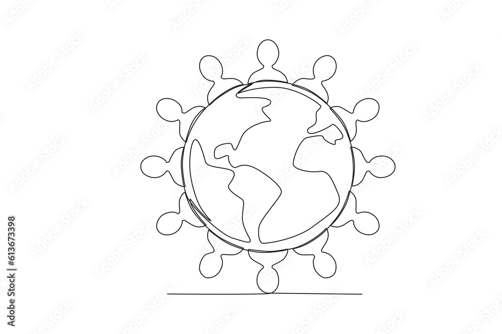 Earth is surrounded by people. World population day one-line drawing ...