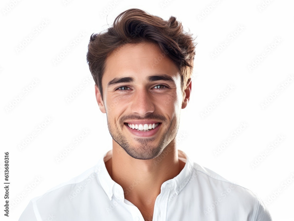 a closeup photo portrait of a handsome man smiling with clean teeth ...