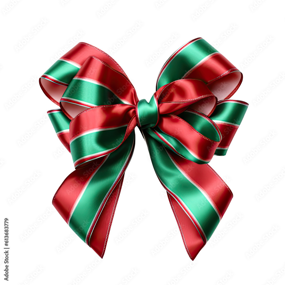 red and green holiday bow isolated on a transparent background ...