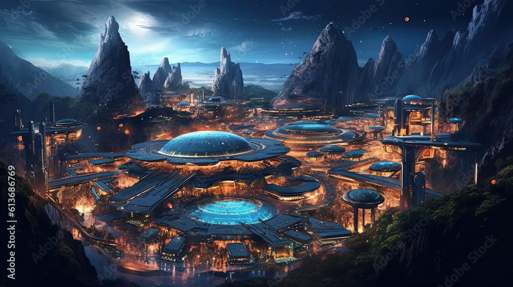 A sci-fi prison planet with advanced security systems and dangerous ...