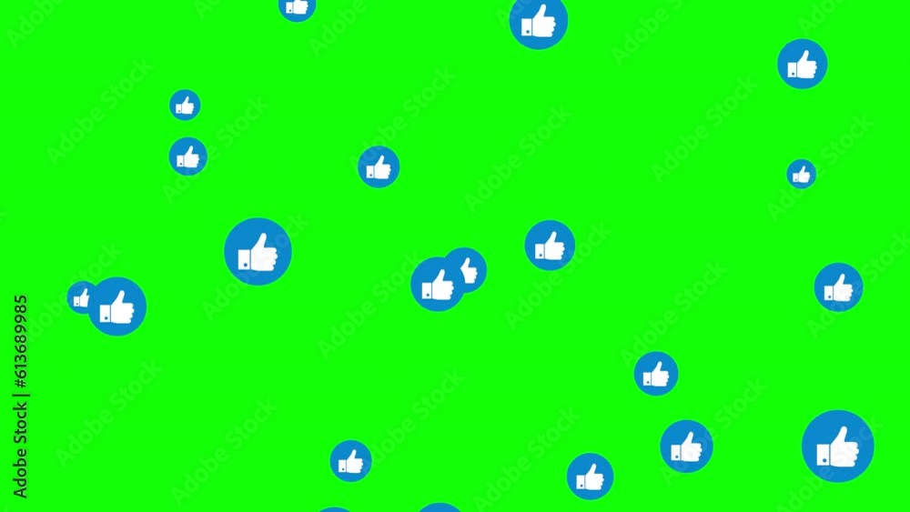 Thumbs up icon animation. Like button signs flying up. Social media ...