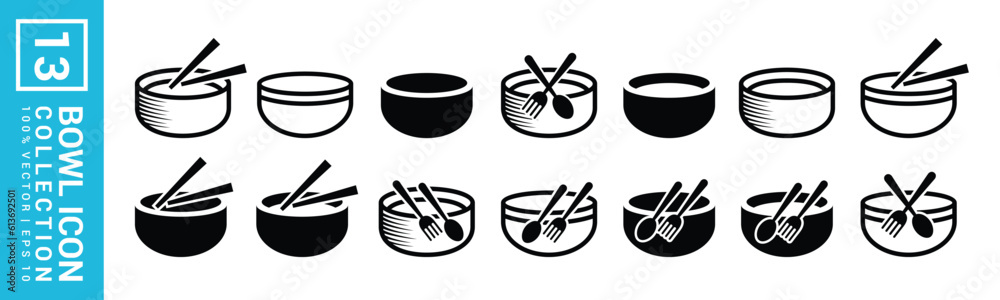 Bowl icon collection, suitable for food, restaurant, diner, editable ...