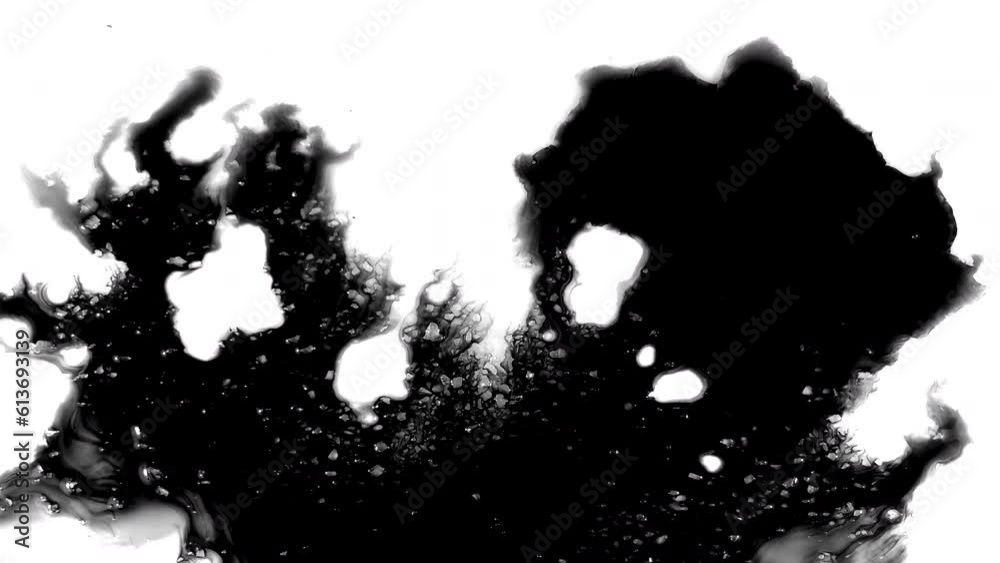 Black ink artistic flow splatter spots spills white paper beautiful ...