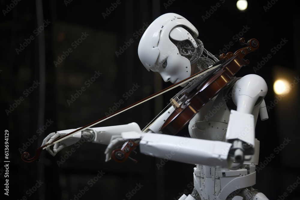 the robot plays the violin by her I.A.-equipped Robot Stock ...