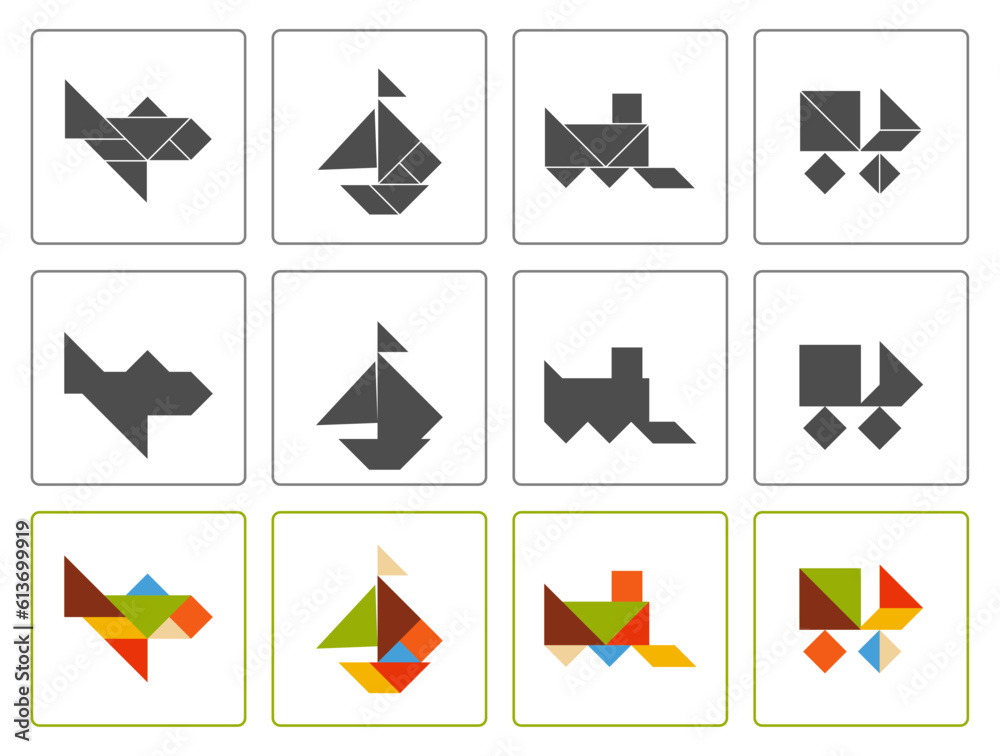 Tangram puzzle for kids. Set of tangram transport. Stock Vector | Adobe ...