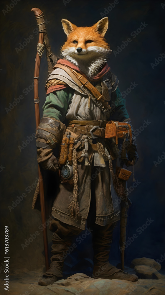 Legendary Warrior: A Studio Portrait of a Fox Archer in Traditional ...