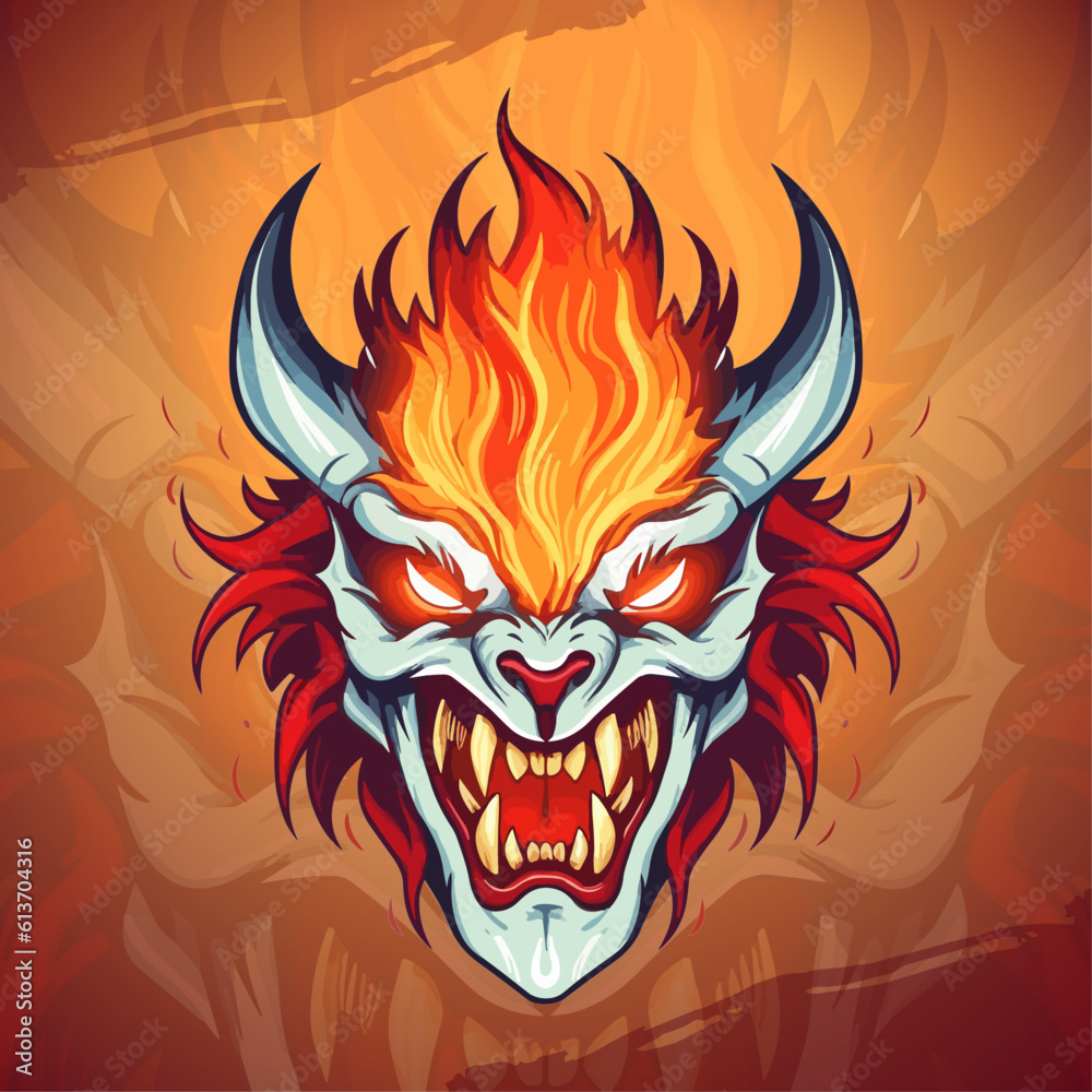 Dynamic Fire Demon Mascot Logo Design: Vector Illustration for Badges ...