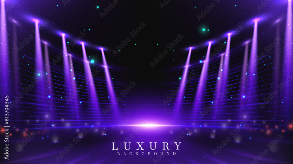 Dark stage backdrop with purple spotlight effect decoration with blue ...