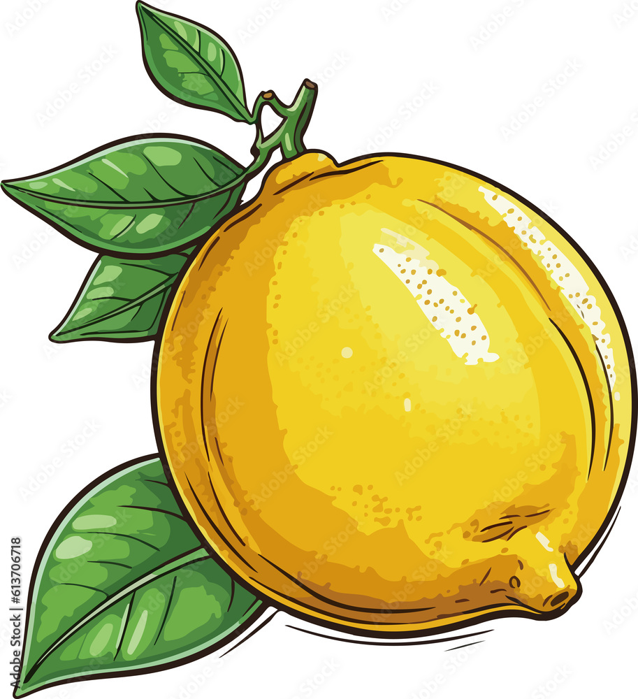 Hand drawn cartoon lemon on a pure white background color, hand drawn ...